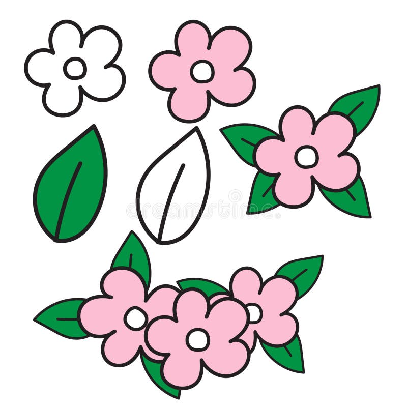 Hand Drawn Doodle Set of Simple Flower Decorative Elements Stock Vector ...