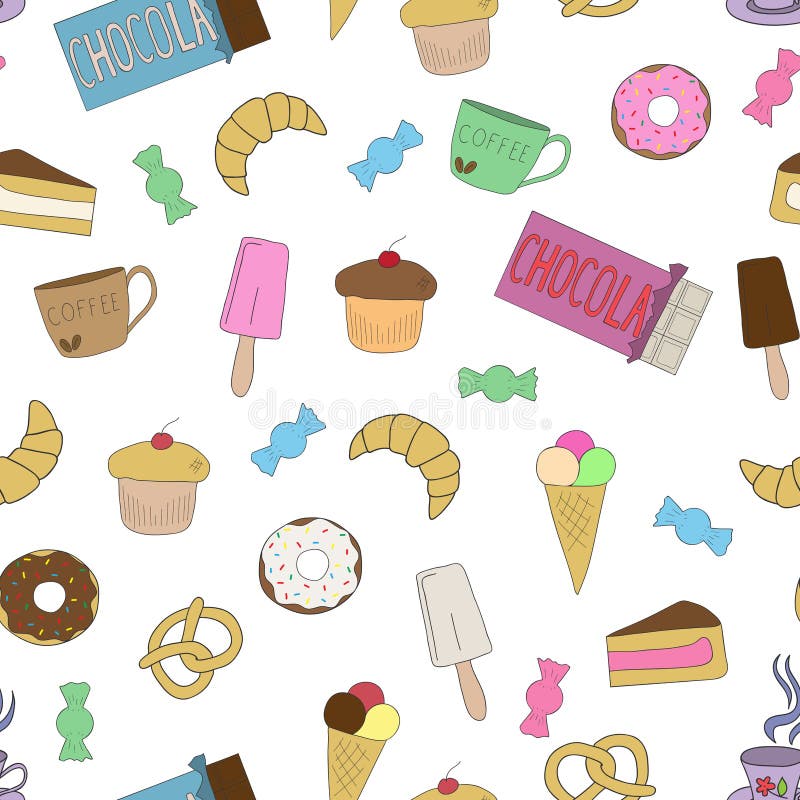 Hand-drawn Doodle Set of Sweets Stock Vector - Illustration of graphic ...
