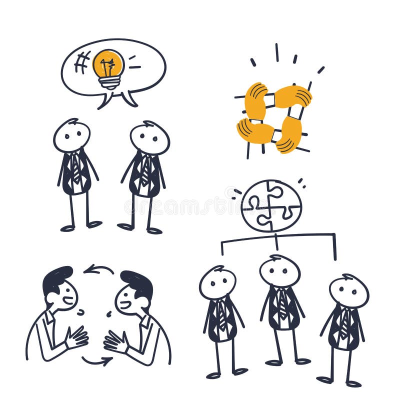 Hand Drawn Doodle Set of Team Work Related Illustration Vector Stock ...