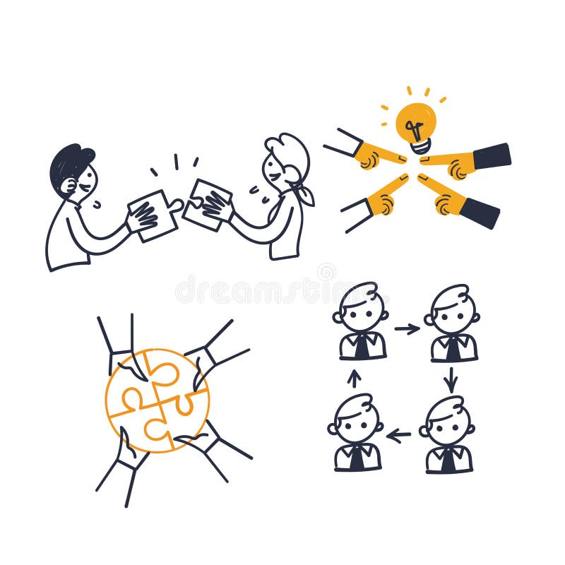 Hand Drawn Doodle Set of Team Work Related Illustration Vector Stock ...