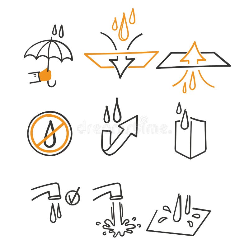 Hand Drawn Doodle Set of Waterproof Related Illustration Stock Vector ...