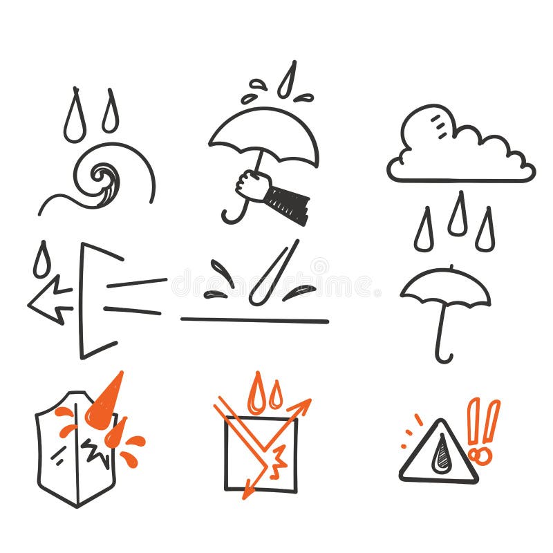 Hand Drawn Doodle Set of Waterproof Related Illustration Stock Vector ...