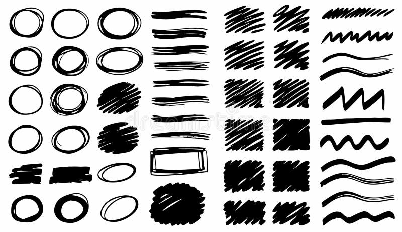Hand Drawn Doodle Shapes Circles Lines Squares and Swirls Design ...