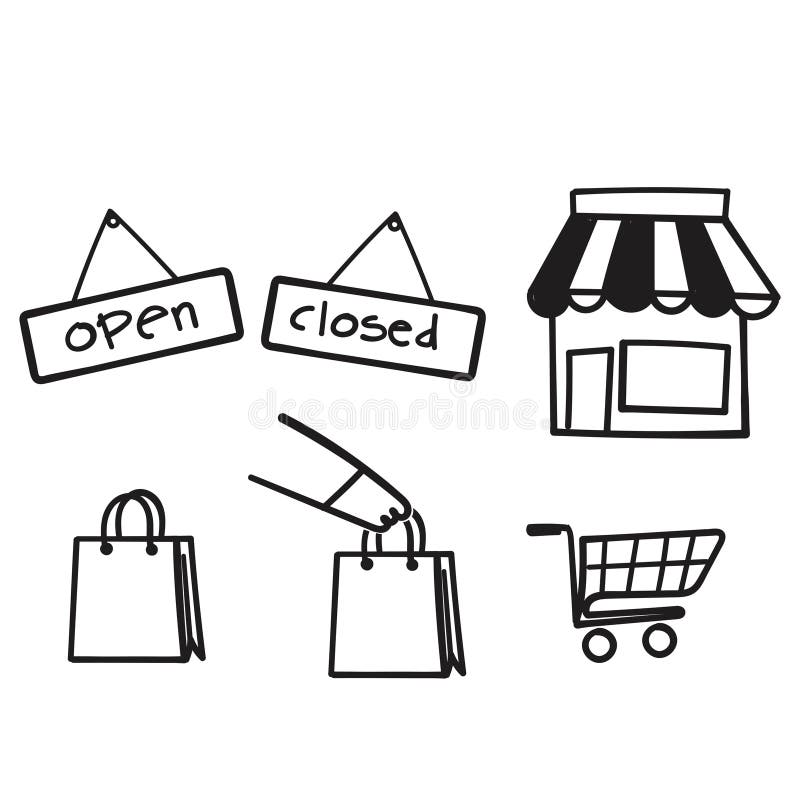 Hand Drawn Doodle Shop Store Related Icon Illustration Stock Vector ...
