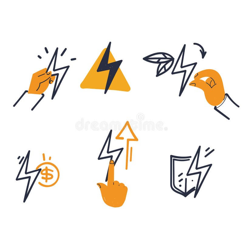 Hand Drawn Doodle Simple Set of Electric Energy Related Illustration ...