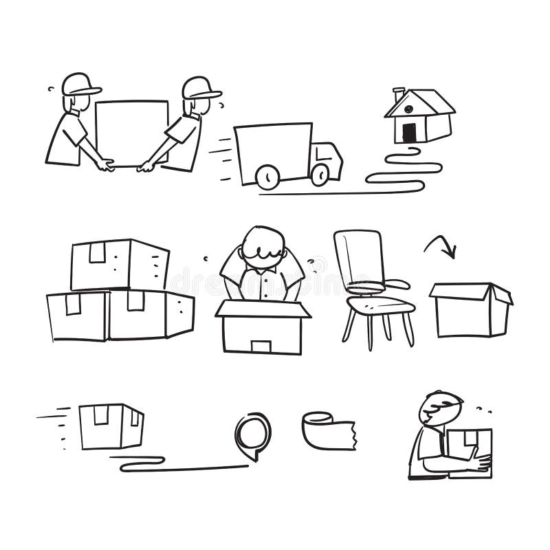 Hand Drawn Doodle Simple Set of Moving Service Related Illustration ...