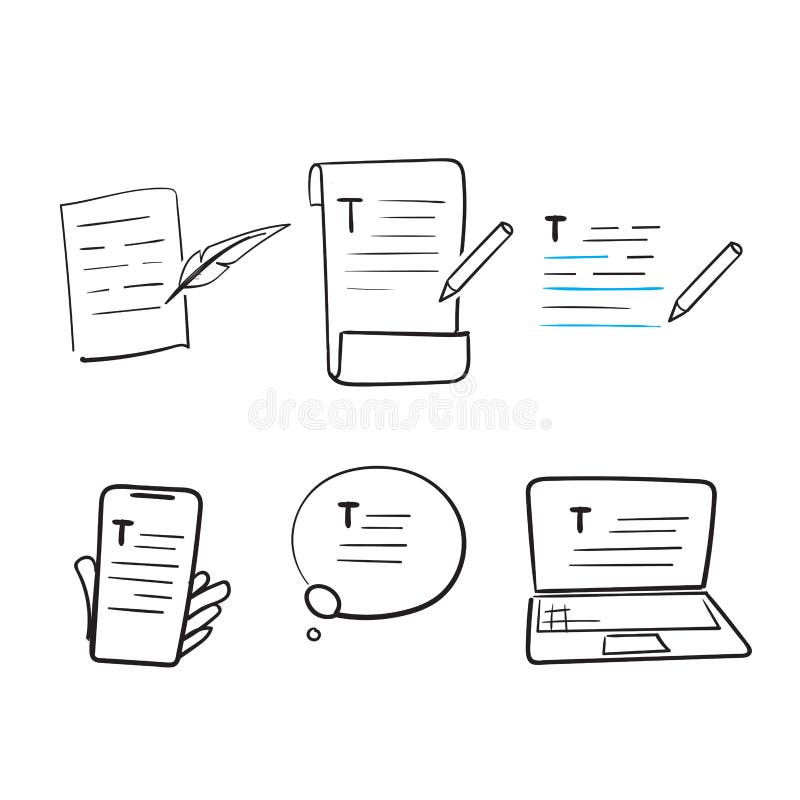 Hand Drawn Doodle Simple Set of Text Article Writing Related Vector ...