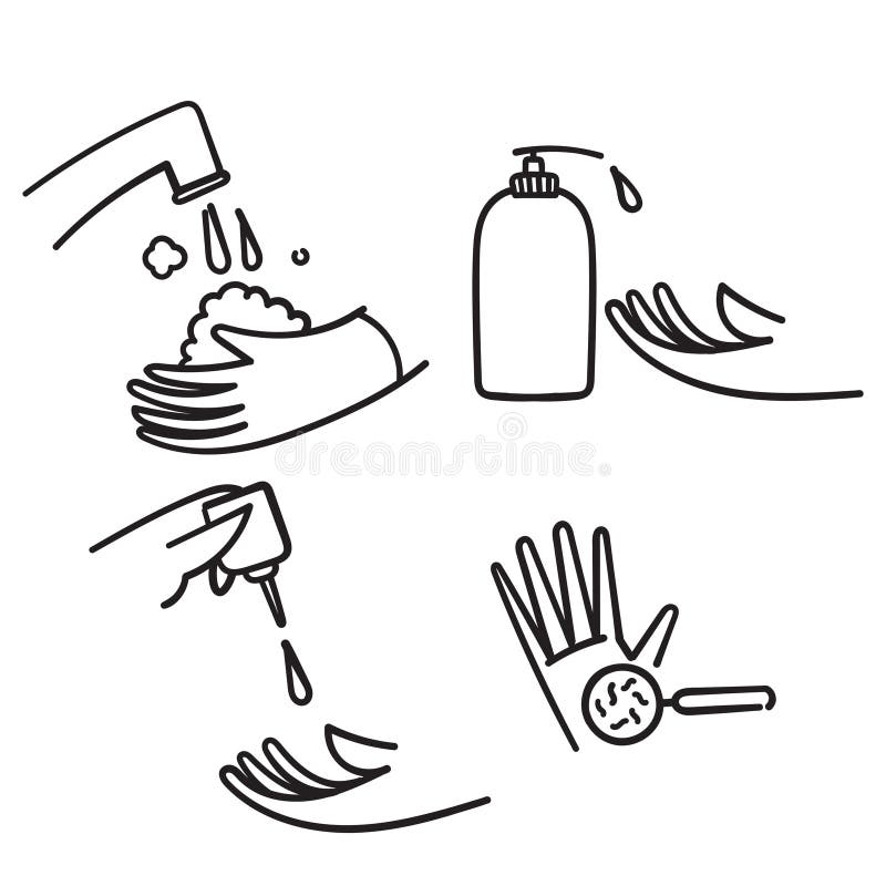 Hand Drawn Doodle Simple Set of Washing Hands Related Stock Vector ...