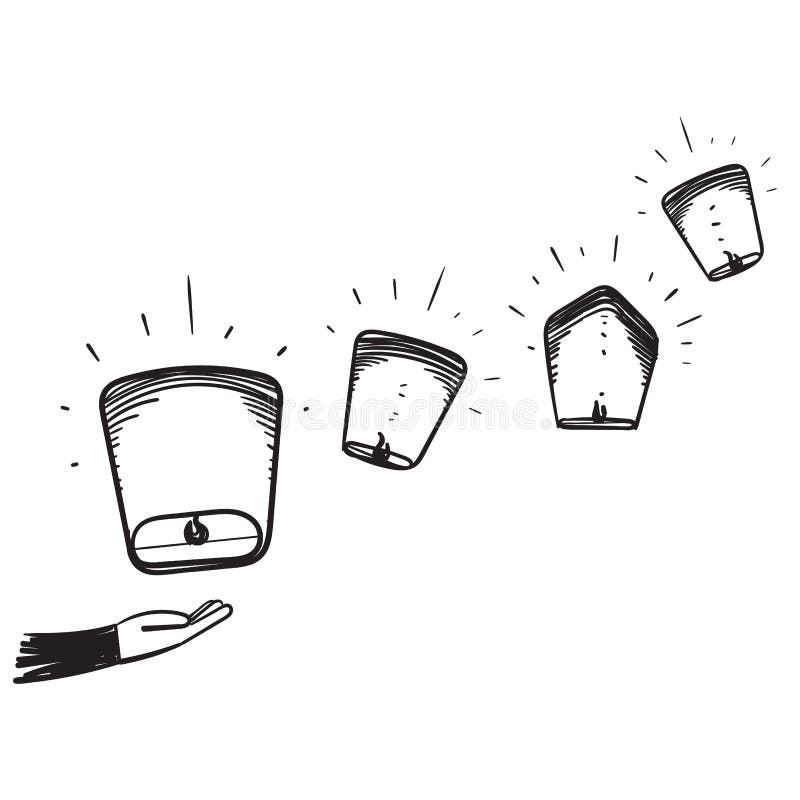 Hand Drawn Doodle Sky Lantern Celebration Festival Illustration Vector ...