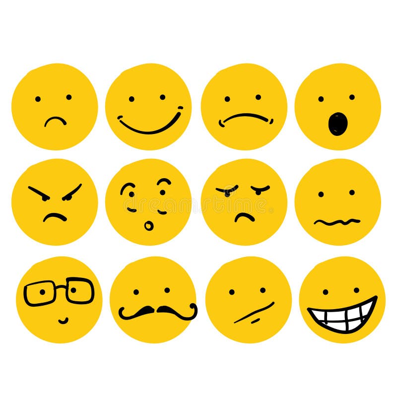 Hand Drawn Doodle Smiley Emoticon Illustration Set Cartoon Stock Vector ...