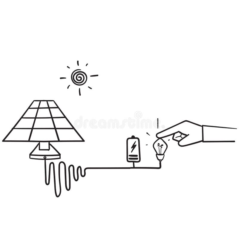Hand Drawn Doodle Solar Panel and Light Bulb Symbol for Solar Energy ...
