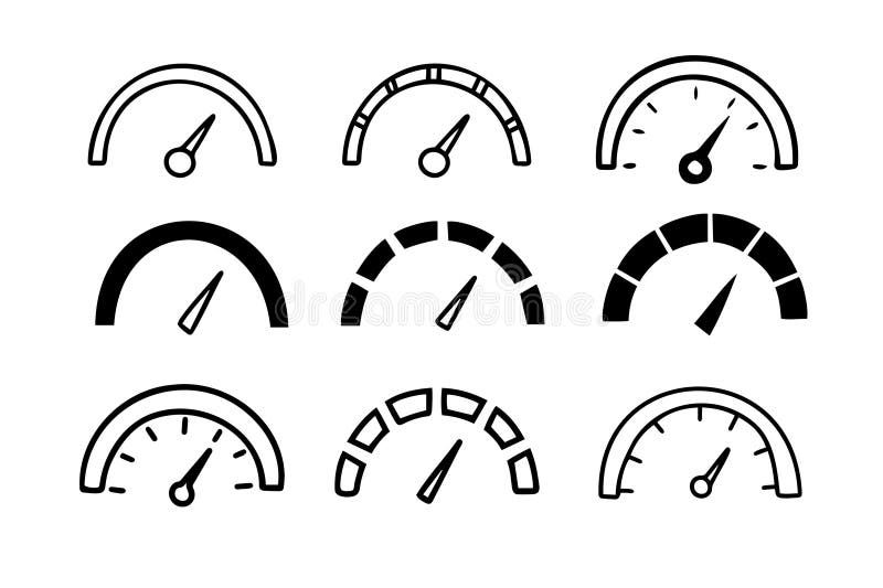 Hand Drawn Doodle Speedometer, Tachometer Icon Collection. Speed ...