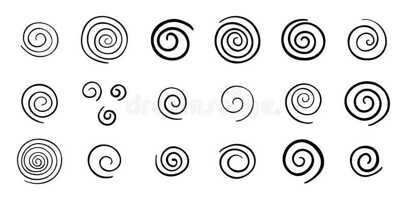 Hand Drawn Doodle Spiral Set. Drawing Line Spirals Vector Illustration ...
