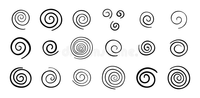 Hand Drawn Doodle Spiral Set. Drawing Line Spirals Vector Illustration ...