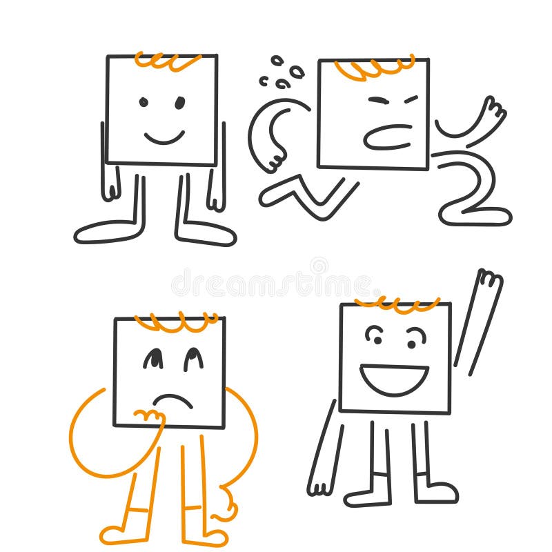 Hand Drawn Doodle Square Shape Character Gesture Collection Stock ...