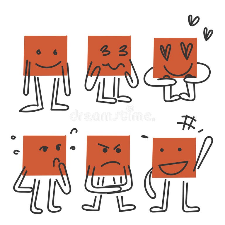 Hand Drawn Doodle Square Shape Character Gesture Collection Stock ...