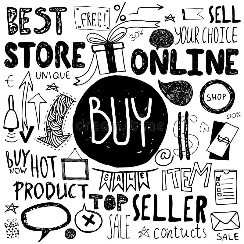Hand Drawn Doodle Store Sale Icons Stock Vector - Illustration of ...