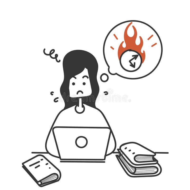 Hand Drawn Doodle Student Learning Hard for Exam or Work Illustration ...