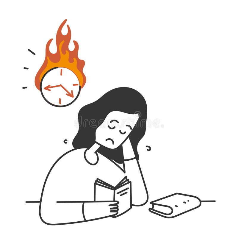 Hand Drawn Doodle Student Learning Hard for Exam or Work Illustration ...