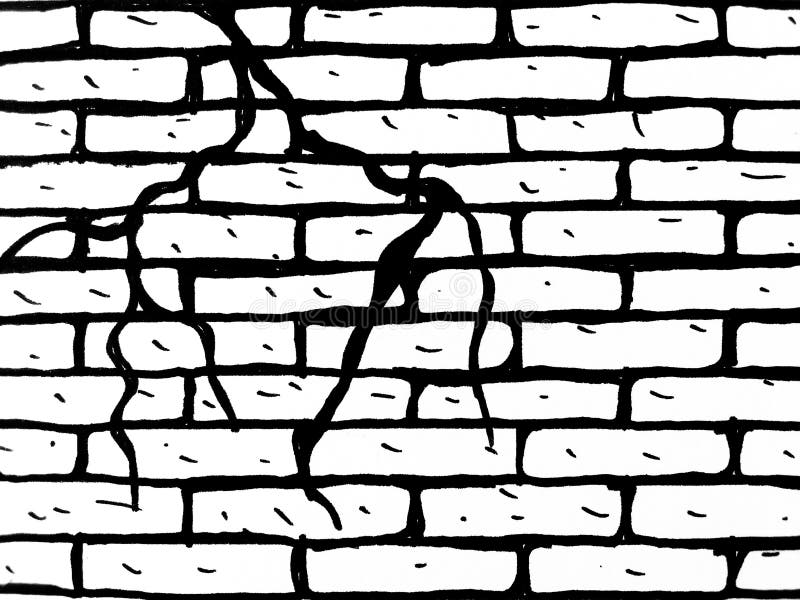 Hand Drawn Doodle Style Bricks Wall Black and White. Illustration ...