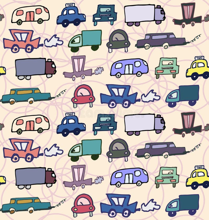 Hand-drawn Doodle-style Cars Seamless Pattern Stock Vector ...