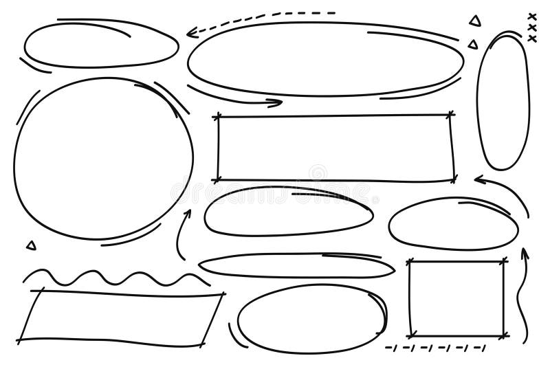 Hand Drawn Doodle Style Collection of Circles,arrows,rectangle,wave and ...