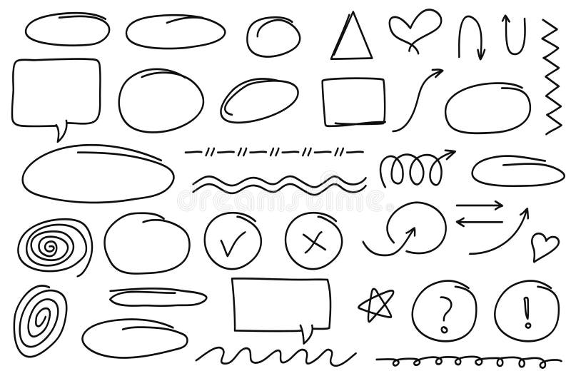 Hand Drawn Doodle Style Collection .Hand Drawn Strokes, Line Shapes ...