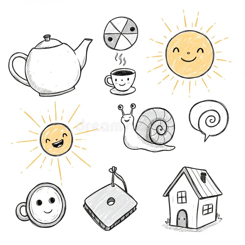 Hand-drawn Doodle-style Illustration Featuring Various Whimsical ...