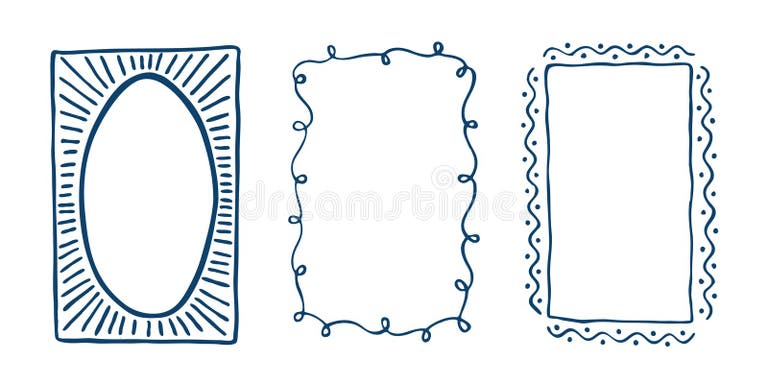 Hand Drawn Doodle Style Rectangular and Oval Border Frames with Various ...