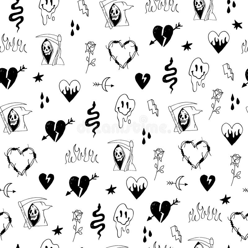 Hand Drawn Doodle Tattoo Style. Seamless Pattern Stock Vector ...