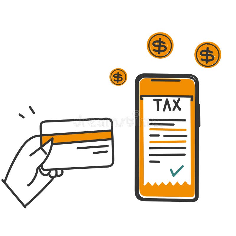 Hand Drawn Doodle Tax Card Payment Approved on Mobile Illustration ...