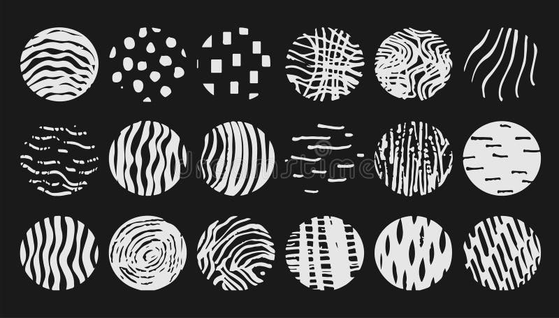 Hand Drawn Doodle Texture Set, Curvy Line Ink Pen, Circle Pattern ...