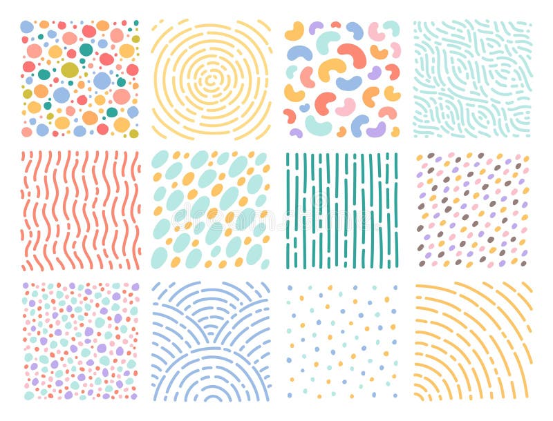 Hand Drawn Doodle Textures. Cute Spots and Dashes, Circular, Linear ...