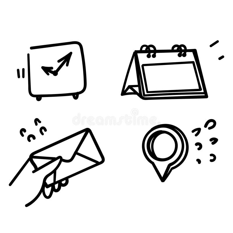 Set of Time and Calendar Icons in Cute Doodle Style Stock Vector ...