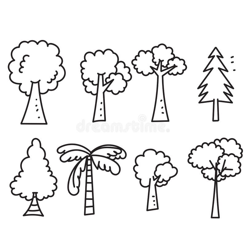 Hand Drawn Doodle Trees Collection Illustration Vector Stock Vector Illustration Of Tree