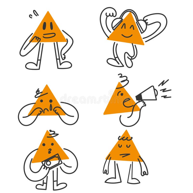 Hand Drawn Doodle Triangle Shape Character Gesture Collection ...