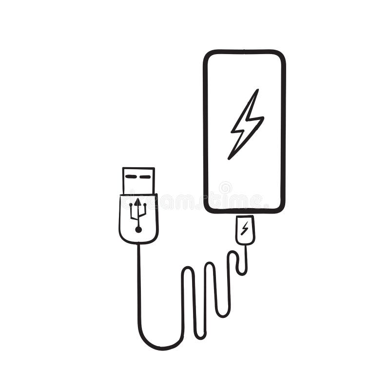 Hand Drawn Doodle Usb Cable and Charging Icon Illustration Isolated ...