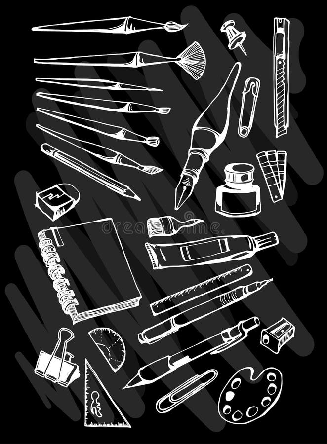 Hand Drawn Doodle Vector Art Tool Set on Chalkboard Eps10 Stock ...