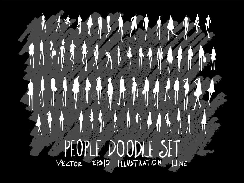 Hand Drawn Doodle Vector Illustration Line People Set on Chalkboard ...
