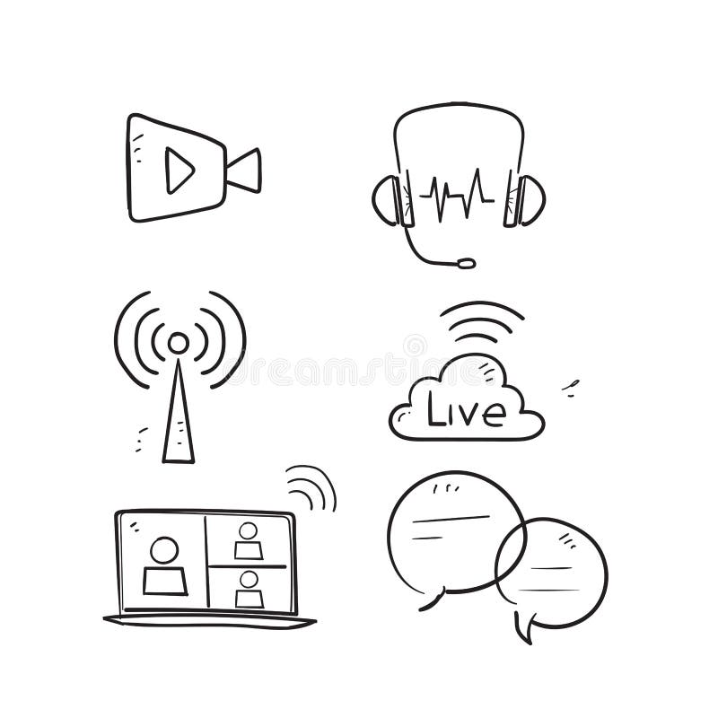 Hand Drawn Doodle Vector Live Streaming Icons Illustration Stock Vector ...