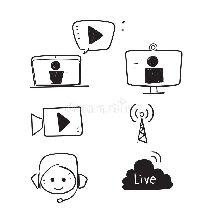 Hand Drawn Doodle Vector Live Streaming Icons Illustration Stock Vector ...