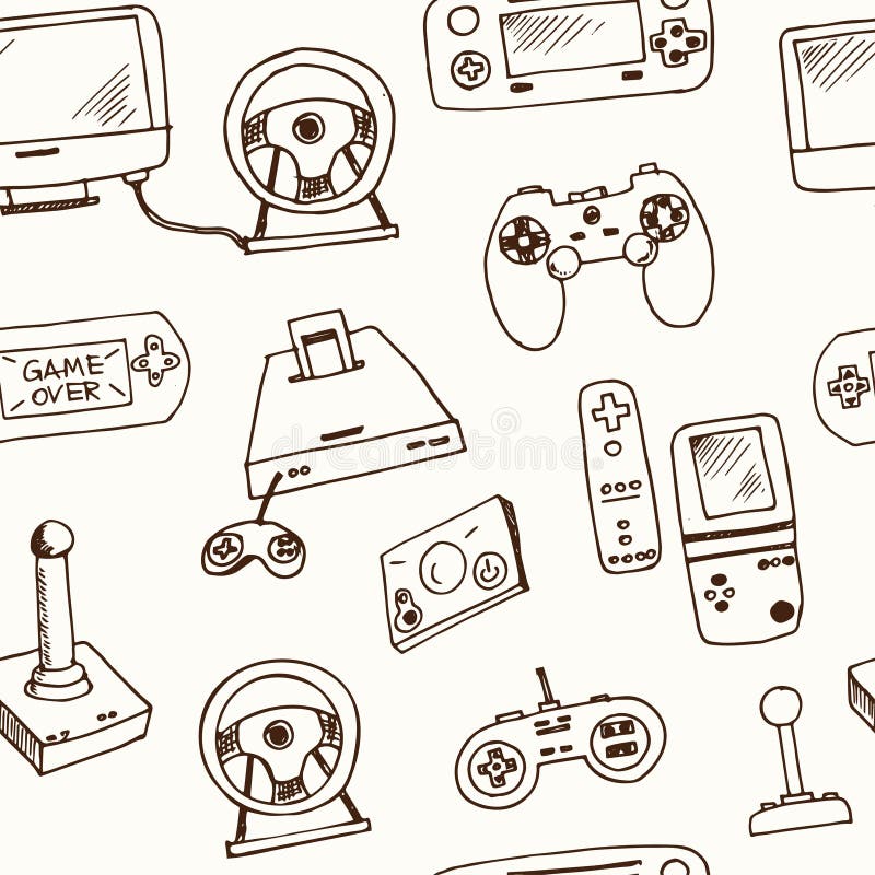 Hand Drawn Doodle Video Games Seamless Pattern Stock Vector ...