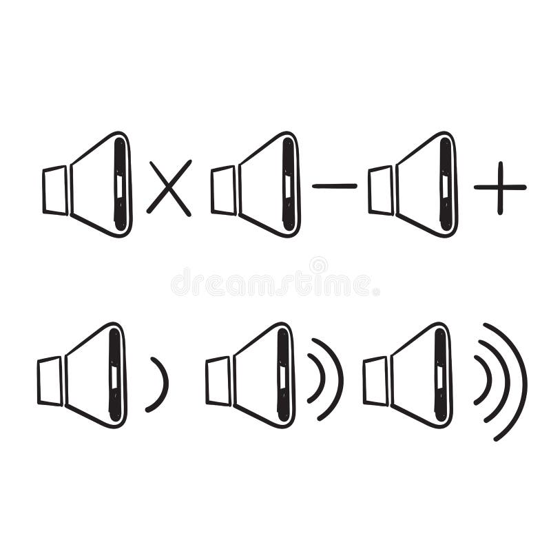 Hand Drawn Doodle Volume Up and Down Silence Icon Illustration ...