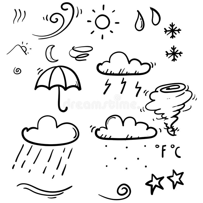 Hand Drawn Doodle Weather Element Illustration Cartoon Style Stock ...