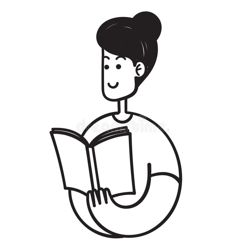 Hand Drawn Doodle Woman Reading a Book Illustration Stock Vector ...