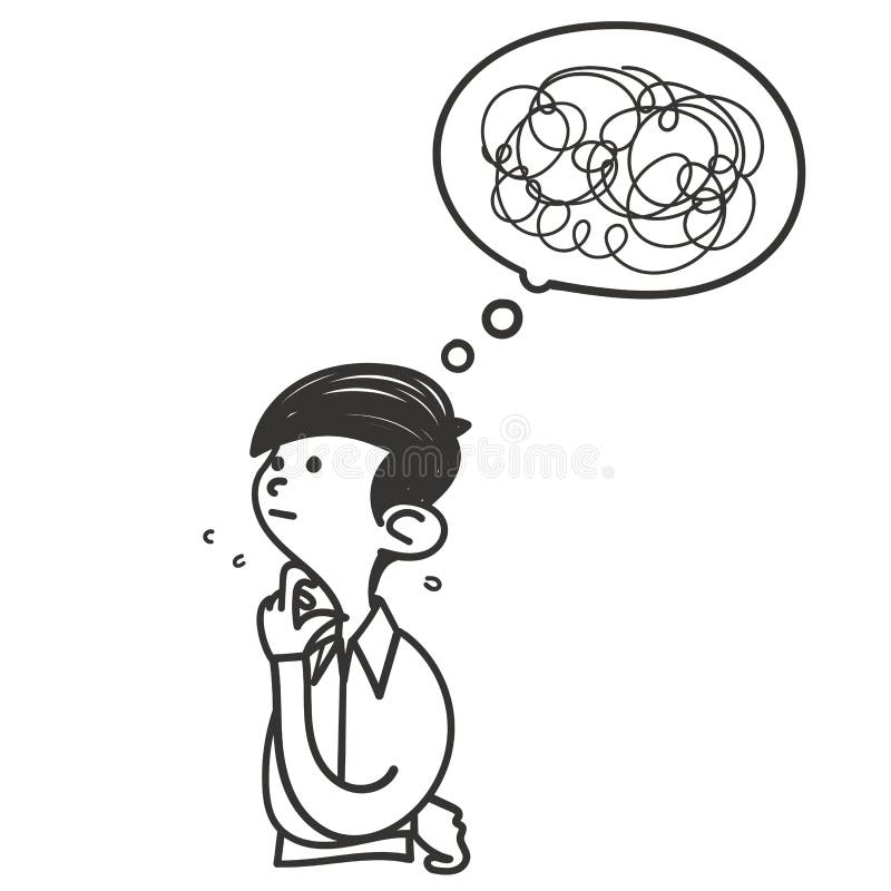Hand Drawn Doodle Young Man with Tangled Thoughts Illustration Vector ...