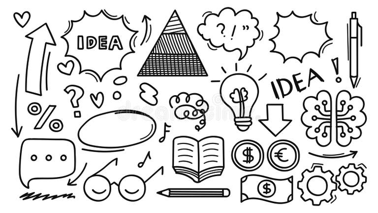 Hand Drawn Doodles about Ideas Thinking and Knowledge and Business ...
