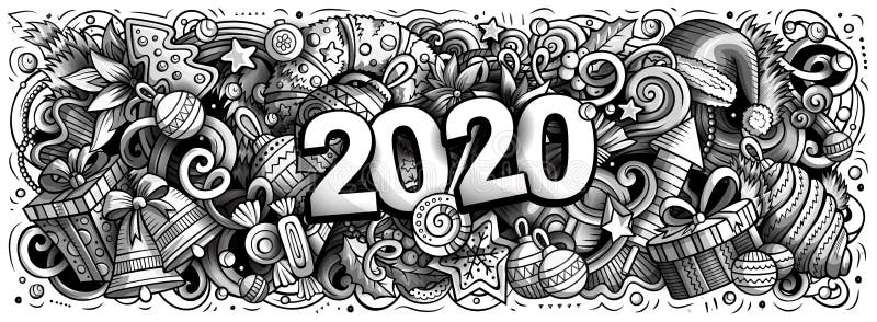 2020 Hand Drawn Doodles Illustration. New Year Objects and Elements ...