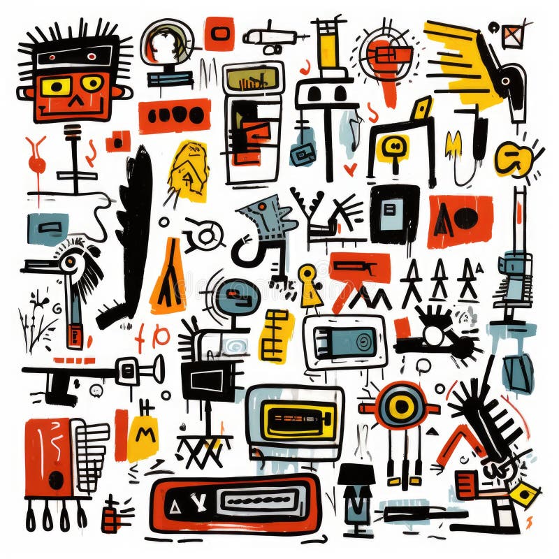 Hand Drawn Doodles Office Objects Set AI Generative Stock Illustration - Illustration of ...