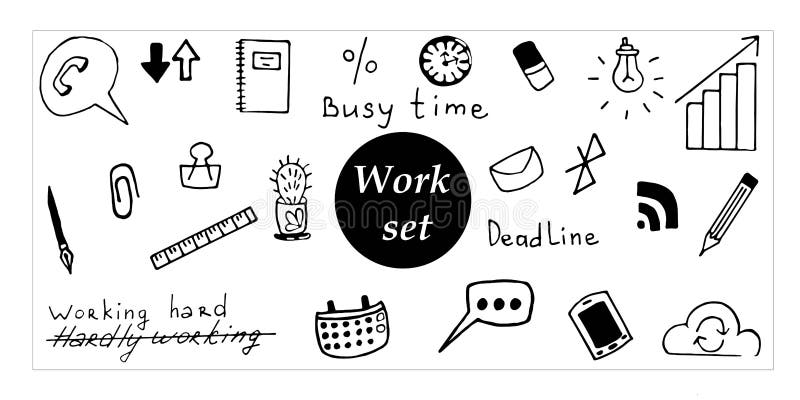 Hand-drawn Doodles Office Objects Set Stock Vector - Illustration of ...